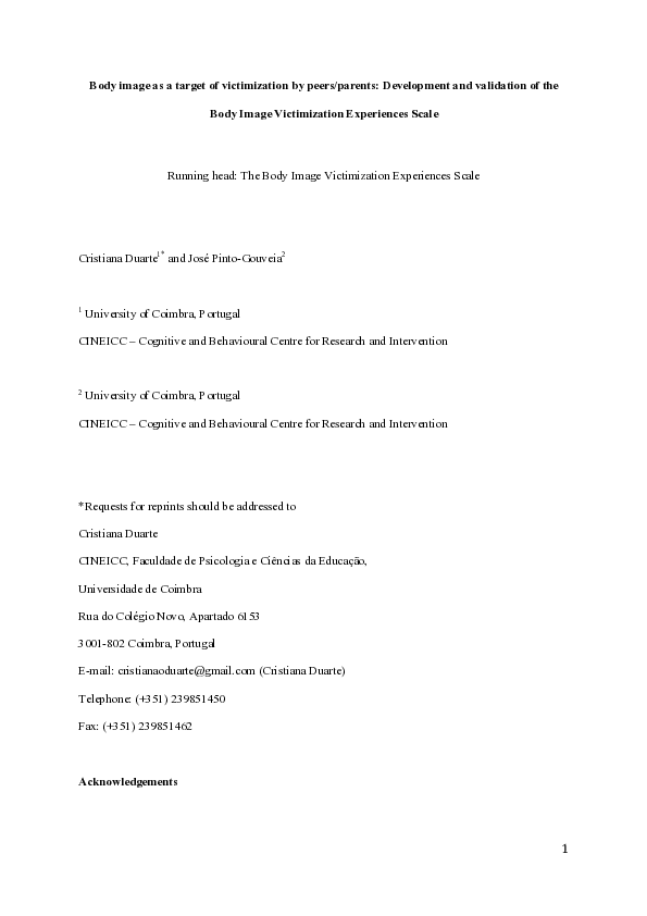 (PDF) Body image as a target of victimization by peers/parents: Development and validation of ...