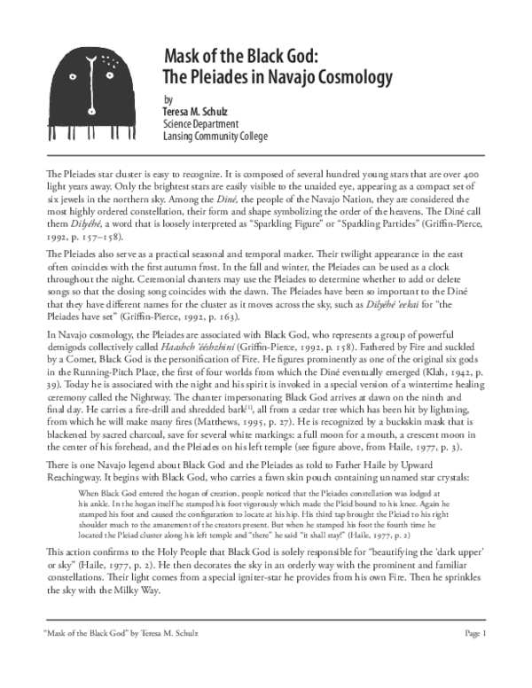 (PDF) Mask of Black God: The Pleiades in Navajo Cosmology | Teresa ...