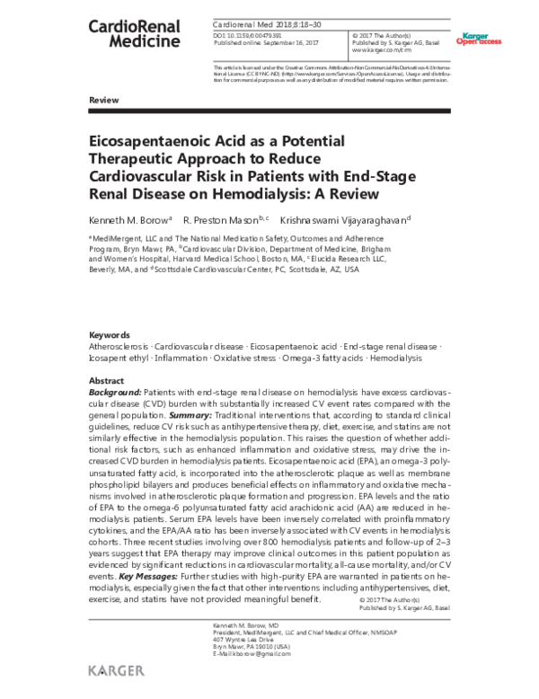 (PDF) Eicosapentaenoic Acid as a Potential Therapeutic Approach to Reduce Cardiovascular Risk in ...