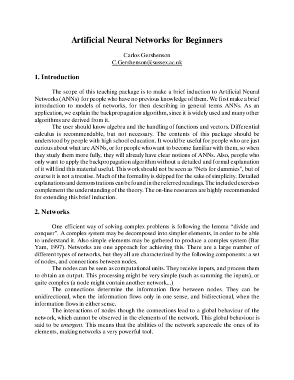 (PDF) Artificial Neural Networks for Beginners