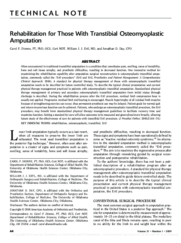 (PDF) Rehabilitation for Those With Transtibial Osteomyoplastic Amputation