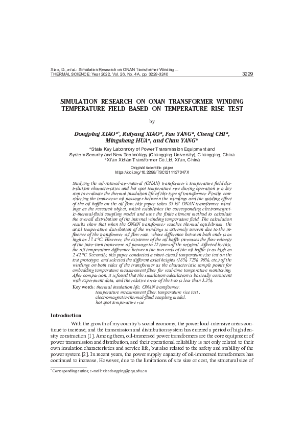 Pdf Simulation Research On Onan Transformer Winding Temperature Field Based On Temperature