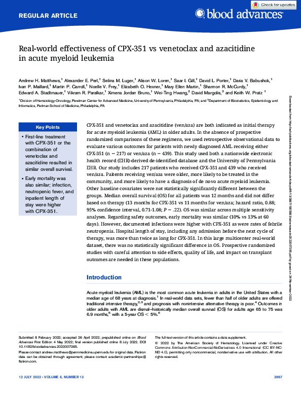 (PDF) Real-world effectiveness of CPX-351 vs venetoclax and azacitidine ...