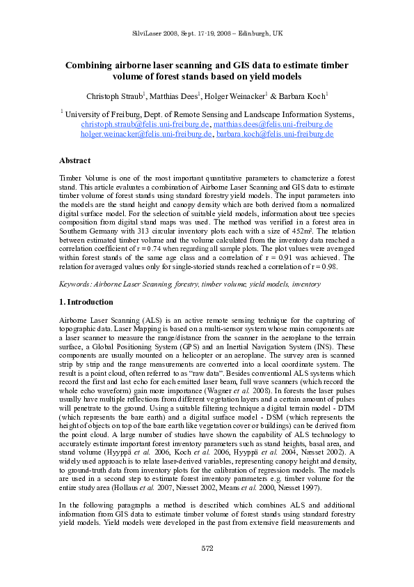 Pdf Combining Airborne Laser Scanning And Gis Data To Estimate Timber
