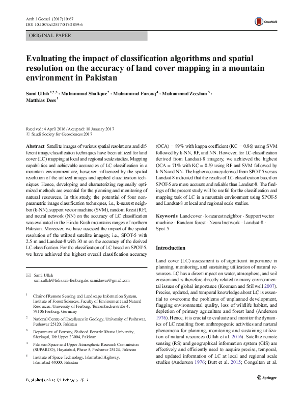 Pdf Evaluating The Impact Of Classification Algorithms And Spatial Resolution On The Accuracy 7384