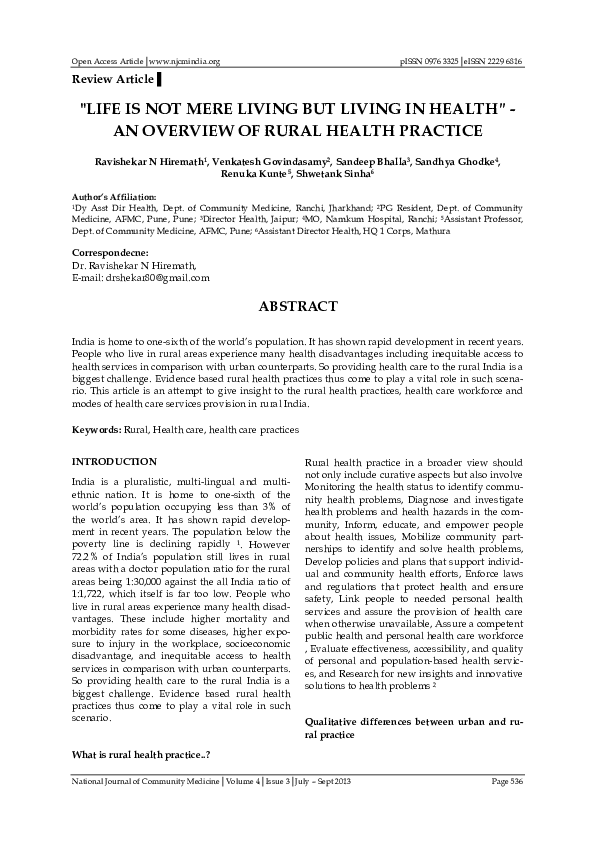 (PDF) Life is Not Mere Living but Living in Health" - an Overview of ...