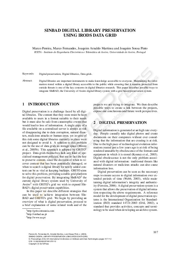 (PDF) Sinbad Digital Library Preservation Using Irods Data Grid