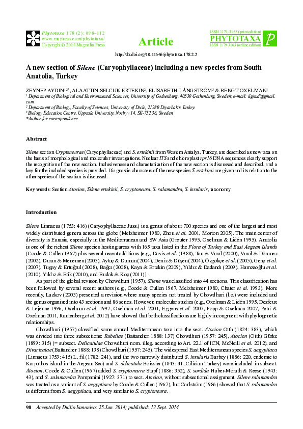 (PDF) A new section of Silene (Caryophyllaceae) including a new species ...