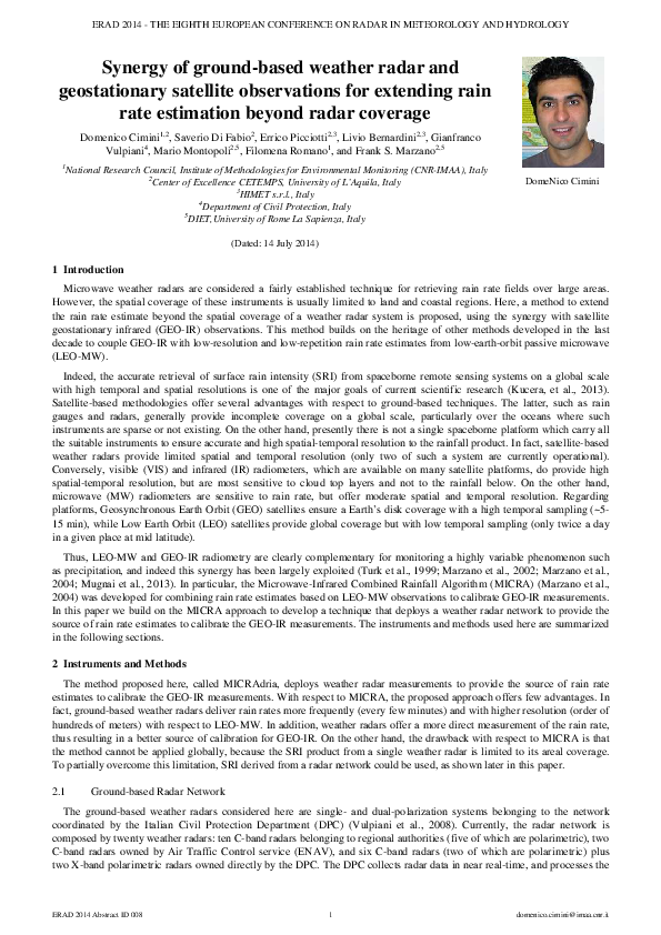 (PDF) Synergy of ground-based weather radar and geostationary satellite ...
