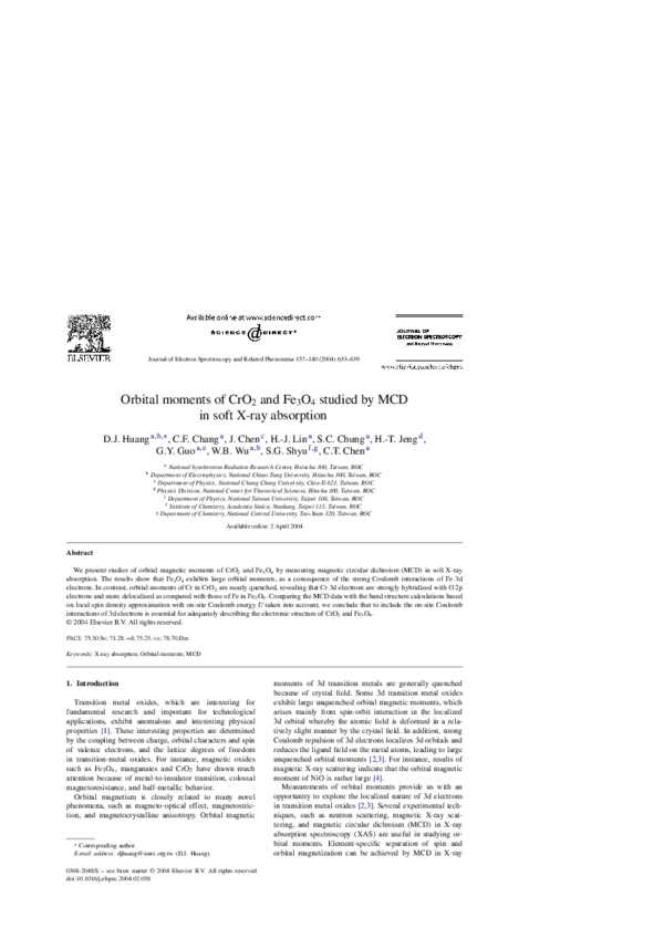 (PDF) Orbital moments of CrO2 and Fe3O4 studied by MCD in soft X-ray ...