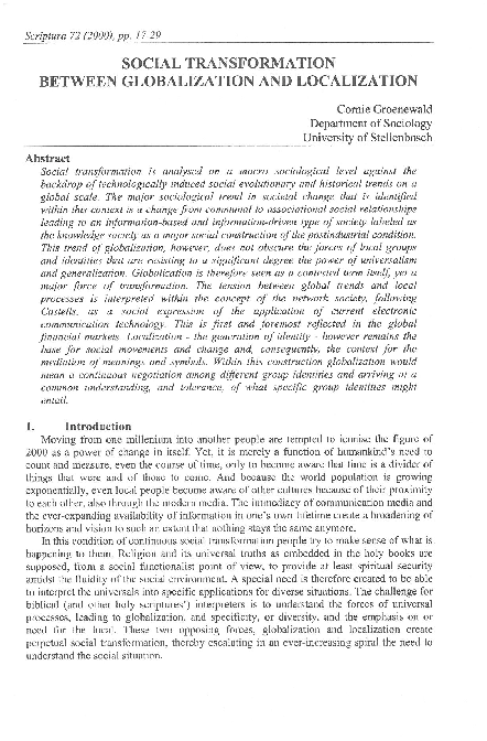 (PDF) Social Transformation Between Globalization and Localization