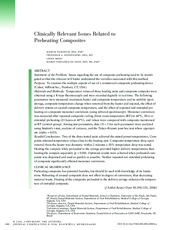 (PDF) Clinically Relevant Issues Related to Preheating Composites