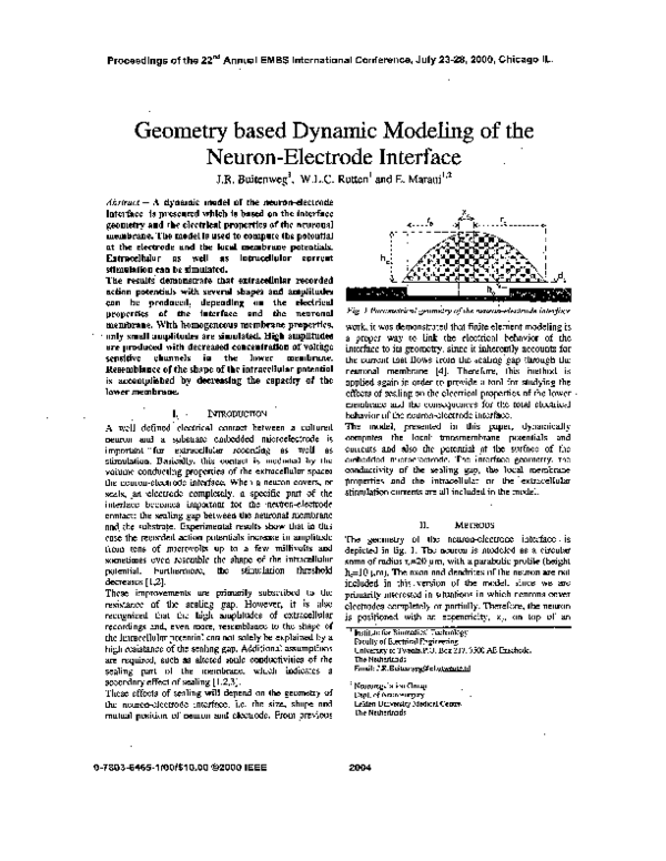 (PDF) Geometry based dynamic modeling of the neuron-electrode interface