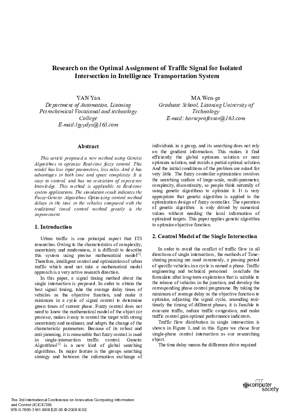 (PDF) Research on the Optimal Assignment of Traffic Signal for Isolated Intersection in ...