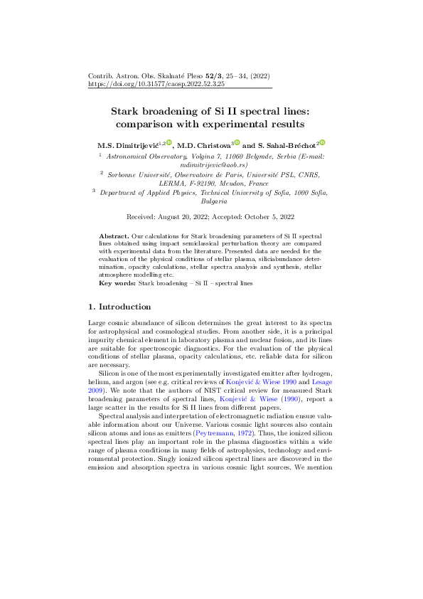 (PDF) Stark broadening of Si II spectral lines: comparison with ...