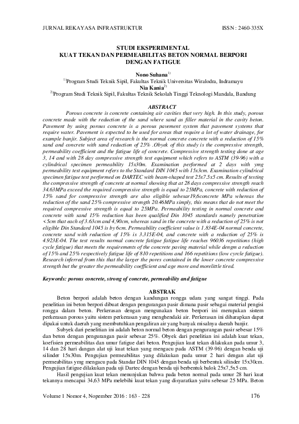 (PDF) Studi Eksperimental Kuat Tekan Dan Permeabilitas Beton Normal Berpori Dengan Fatigue