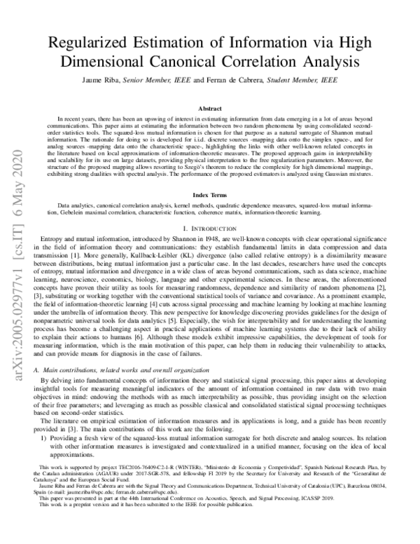 (PDF) Regularized Estimation of Information via High Dimensional ...