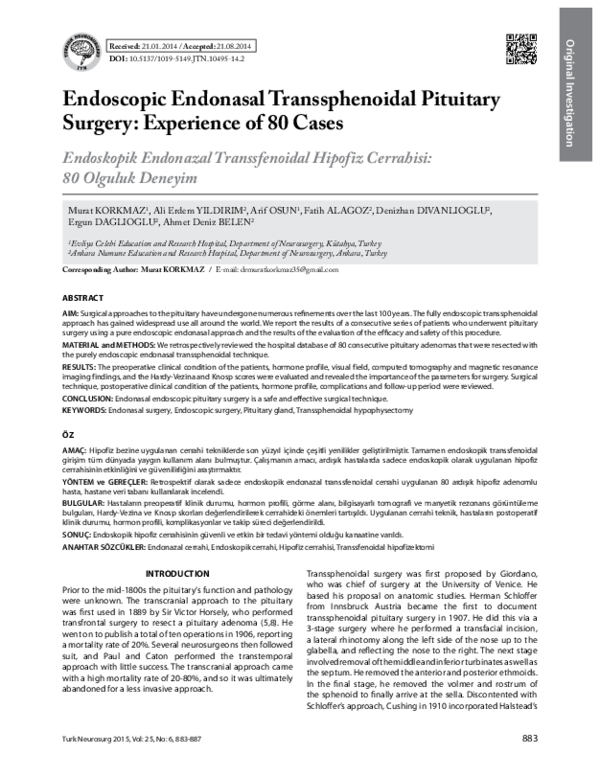 (PDF) Endoscopic endonasal transsphenoidal pituitary surgery ...