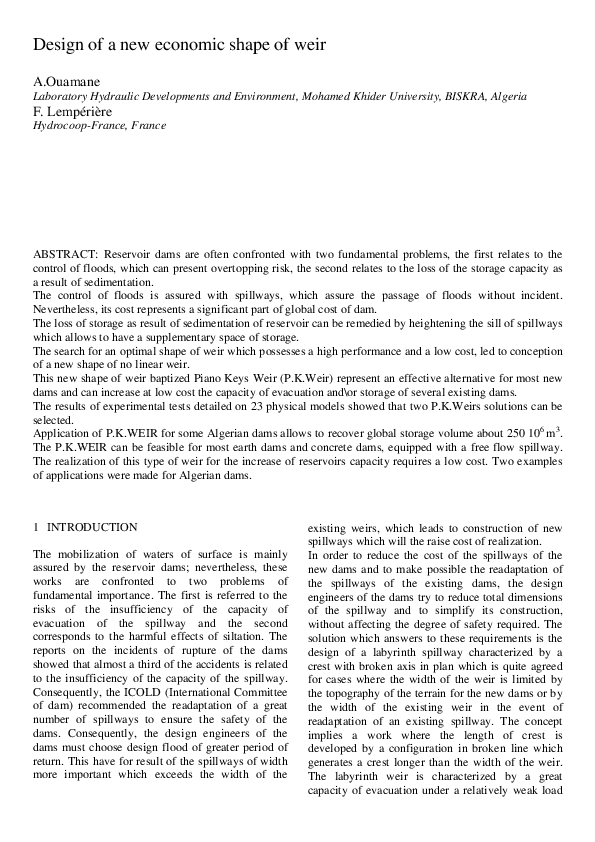 (PDF) Design of a new economic shape of weir