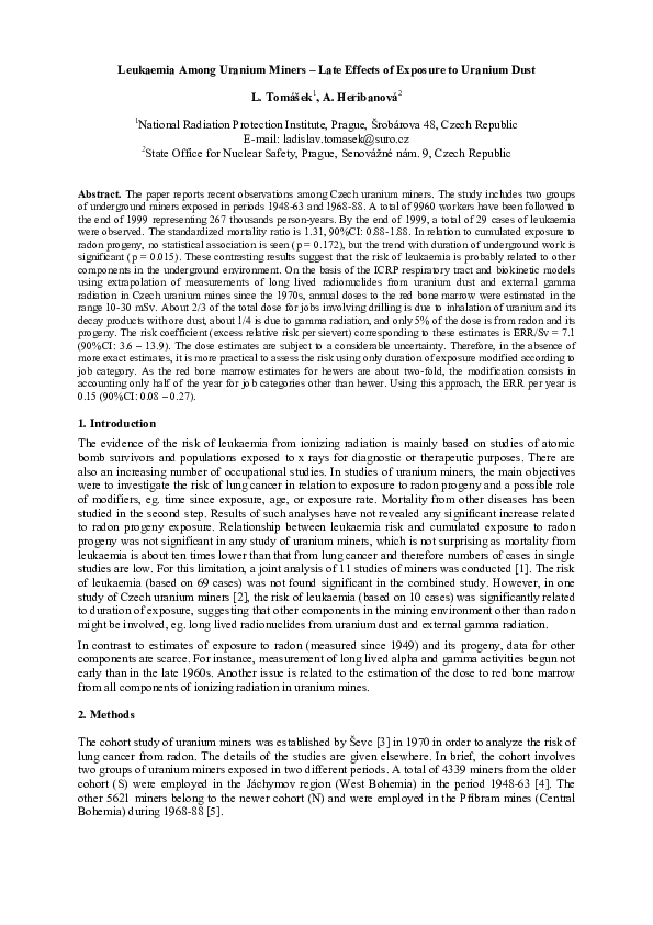 (PDF) Leukemia Among Uranium Miners — Late Effects of Exposure to ...