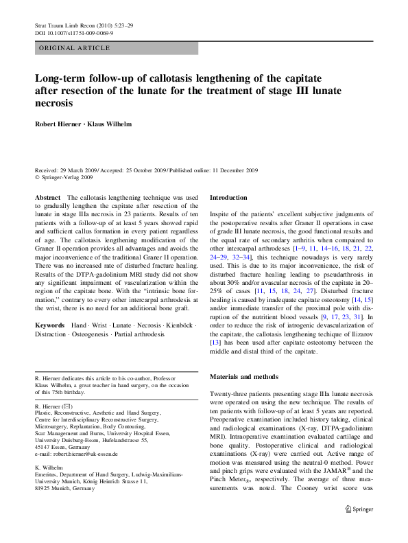 (PDF) Callotasis Technique for Capitate Lengthening