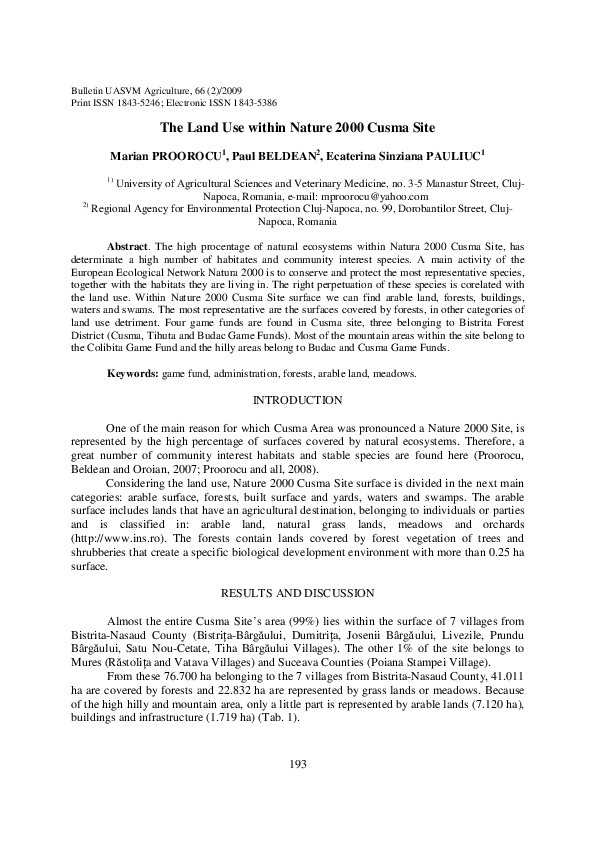 (PDF) The Land Use within Nature 2000 Cusma Site