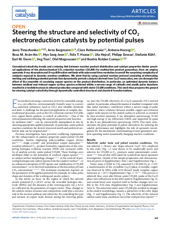 (PDF) Steering the structure and selectivity of CO2 electroreduction ...