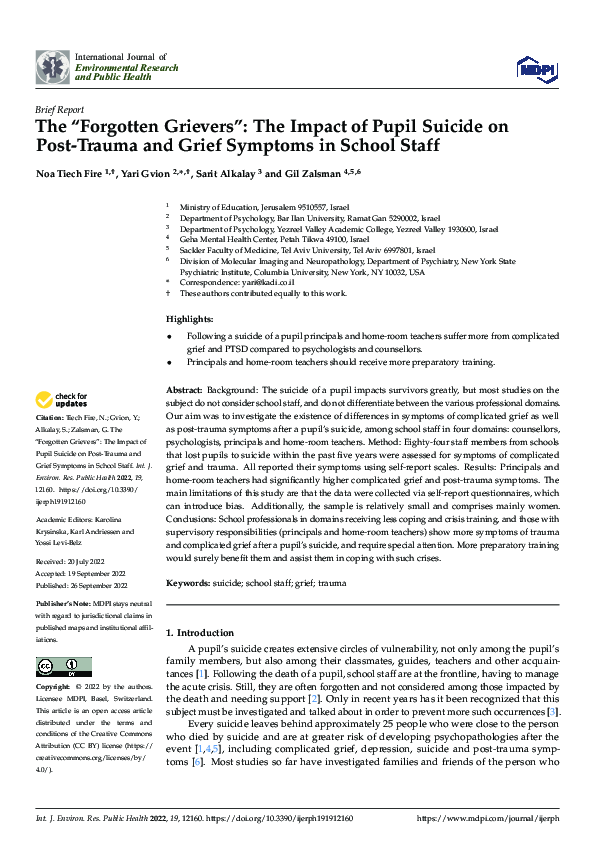 (PDF) The “Forgotten Grievers”: The Impact of Pupil Suicide on Post ...