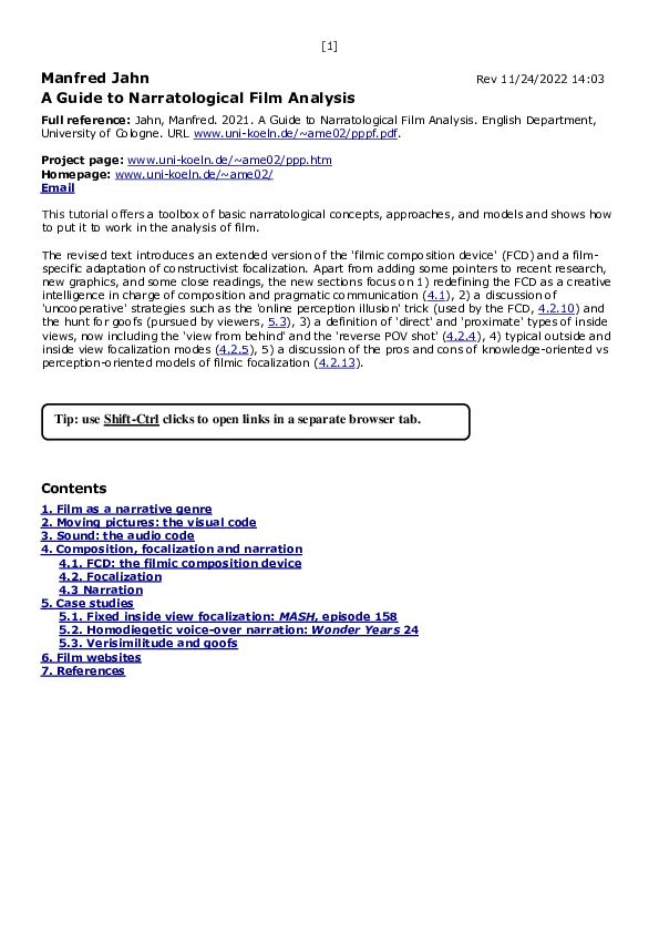 (PDF) A Guide to Narratological Film Analysis
