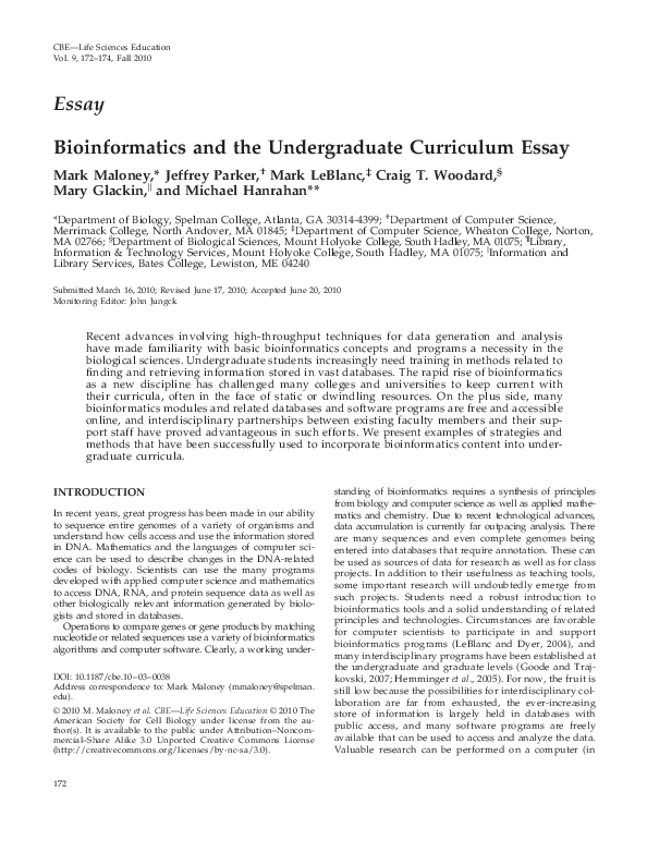 (PDF) Bioinformatics and the Undergraduate Curriculum