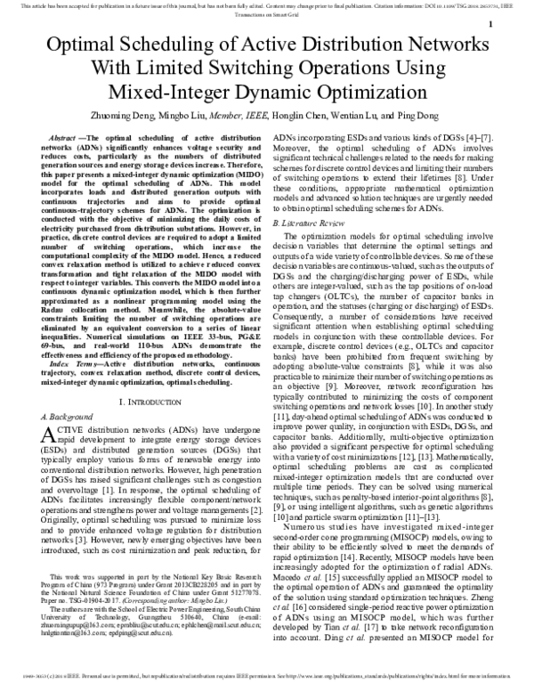 (PDF) Optimal Scheduling of Active Distribution Networks with High Penetration of Plug-in ...