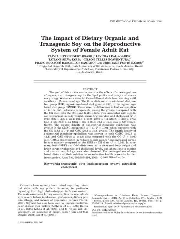 (PDF) The Impact of Dietary Organic and Transgenic Soy on the ...
