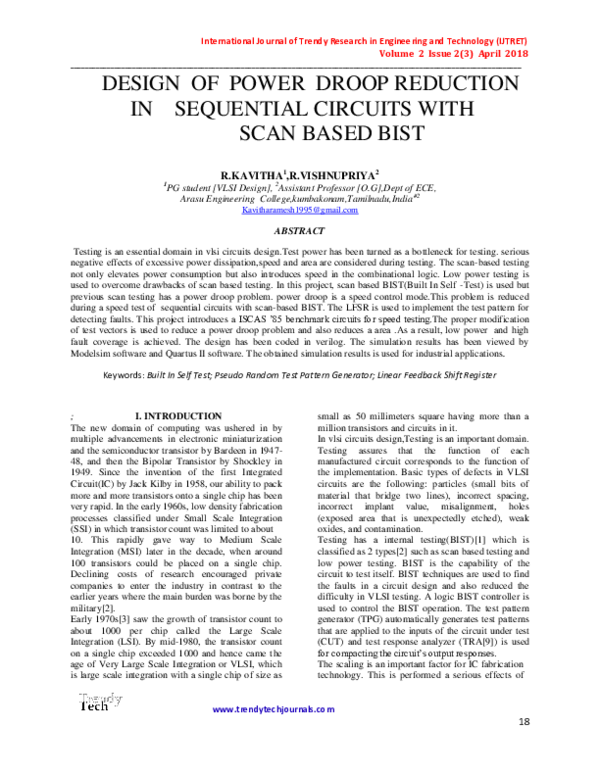 Pdf Design Of Power Droop Reduction In Sequential Circuits With Scan Based Bist Ijtret