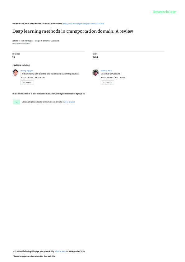 (PDF) Deep learning methods in transportation domain: a review