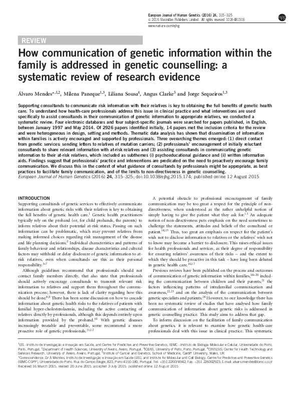 (PDF) How communication of genetic information within the family is ...