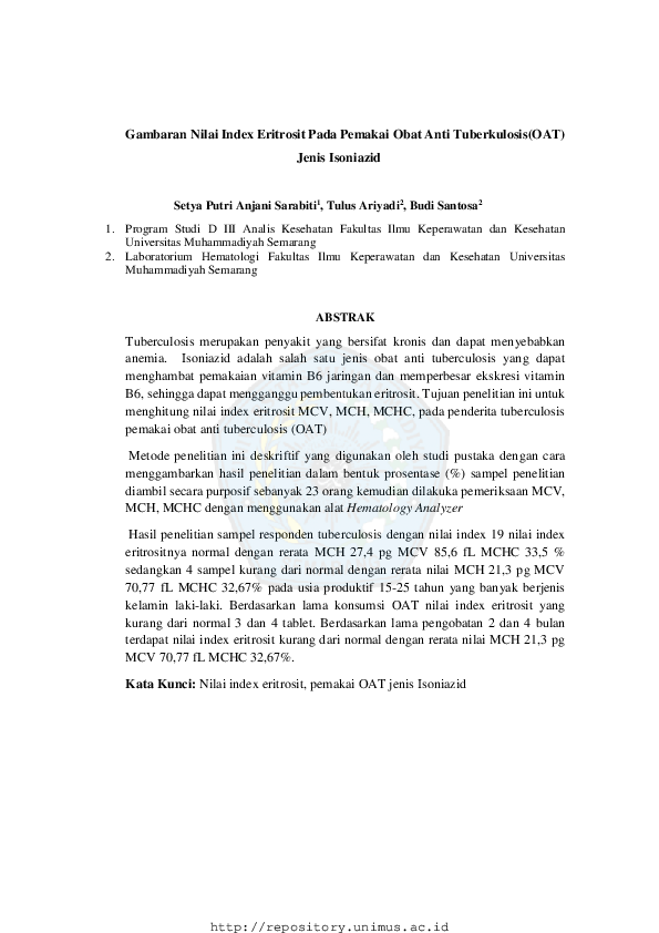 (PDF) Gambaran Nilai Indeks Eritrosit Pada Pemakai Obat Anti ...