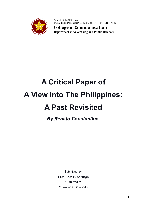 (PDF) A Critical Paper of A View into The Philippines: A Past Revisited ...