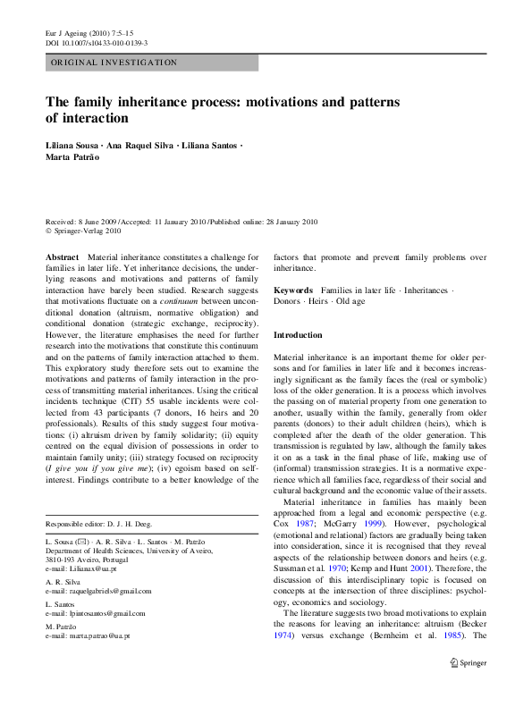 (PDF) The family inheritance process: motivations and patterns of interaction | Liliana Sousa ...