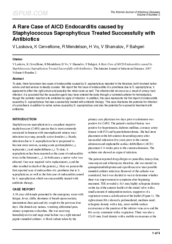 (PDF) A Rare Case of AICD Endocarditis caused by Staphylococcus ...