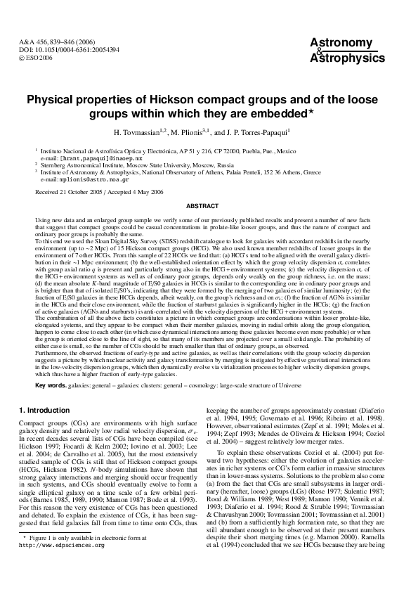 (PDF) Physical properties of Hickson compact groups and of the loose ...