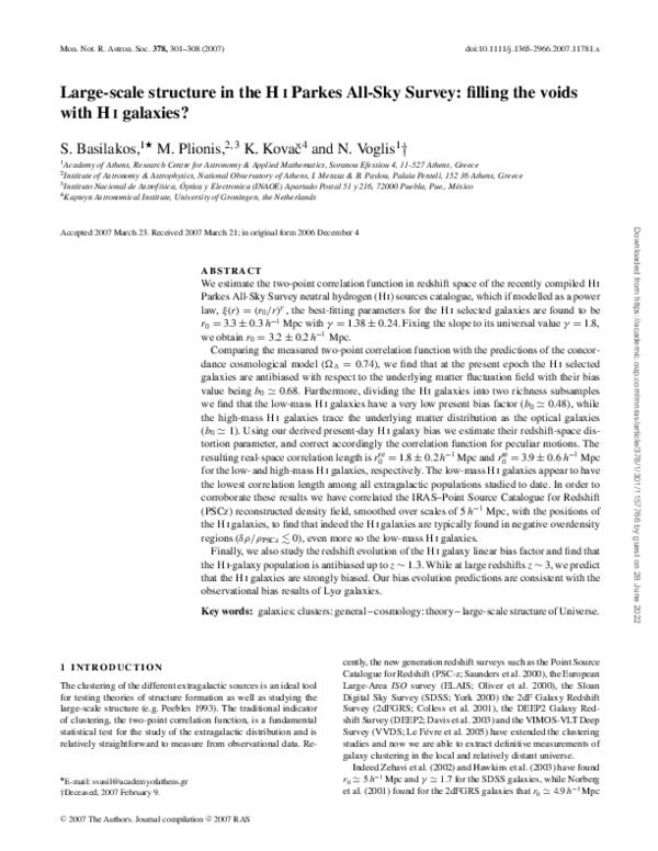 (PDF) Large-scale structure in the H I Parkes All-Sky Survey: filling ...