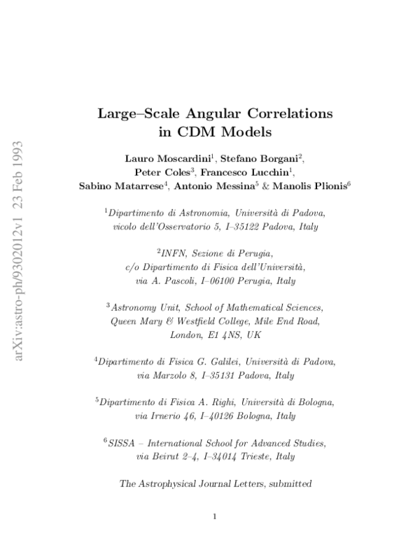 (PDF) Large-scale angular correlations in cold dark matter models