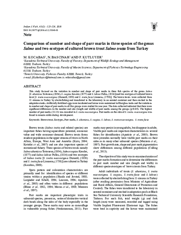 (PDF) Comparison of number and shape of parr marks in three species of ...