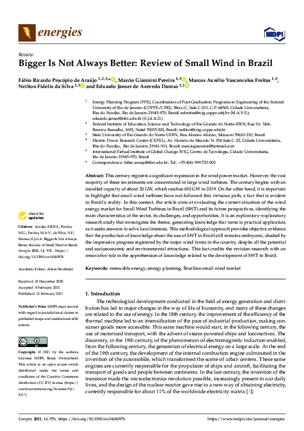 (PDF) Bigger Is Not Always Better: Review of Small Wind in Brazil ...