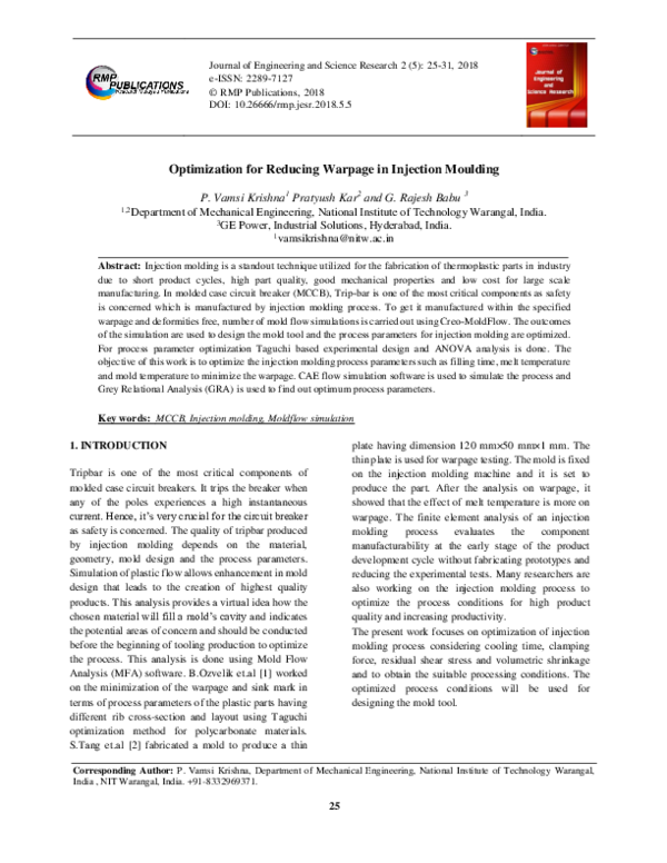 Pdf Optimization For Reducing Warpage In Injection Moulding