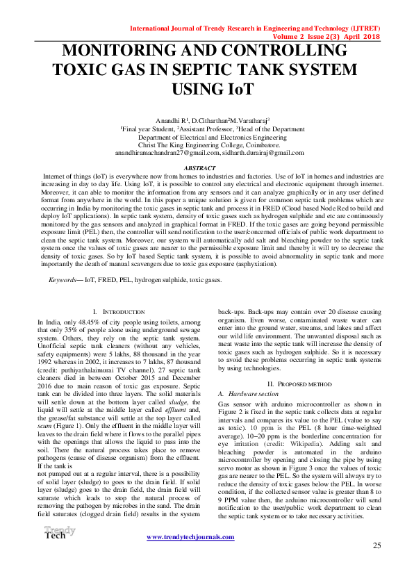 (PDF) MONITORING AND CONTROLLING TOXIC GAS IN SEPTIC TANK SYSTEM USING IoT