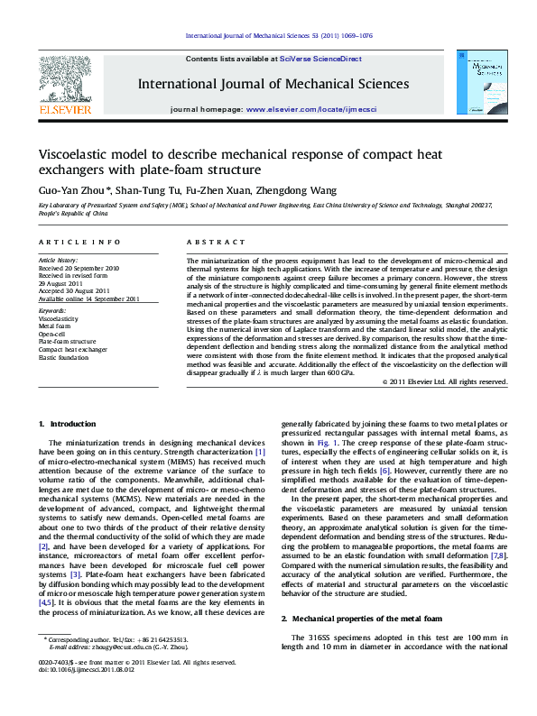 (PDF) Viscoelastic model to describe mechanical response of compact heat exchangers with plate ...