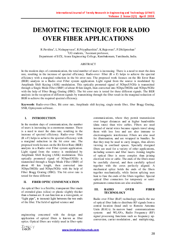 (PDF) DEMOTING TECHNIQUE FOR RADIO OVER FIBER APPLICATIONS