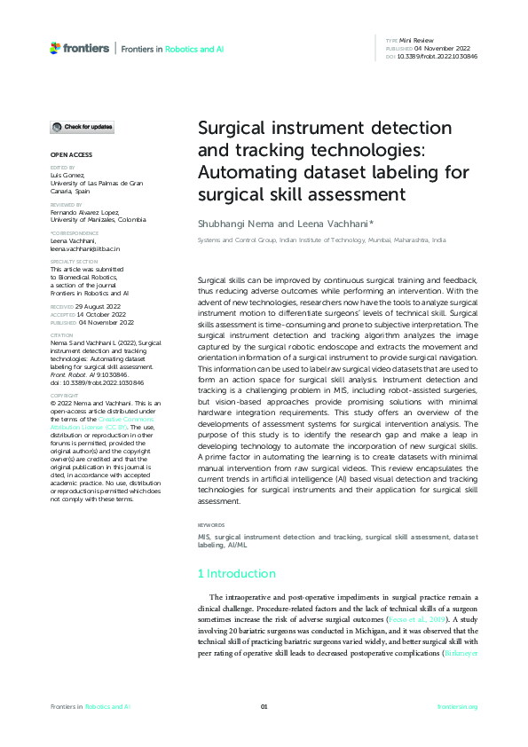 Pdf Surgical Instrument Detection And Tracking Technologies