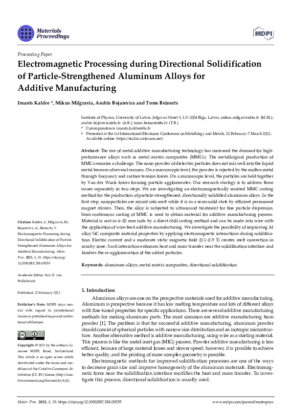 (PDF) Electromagnetic Processing during Directional Solidification of ...
